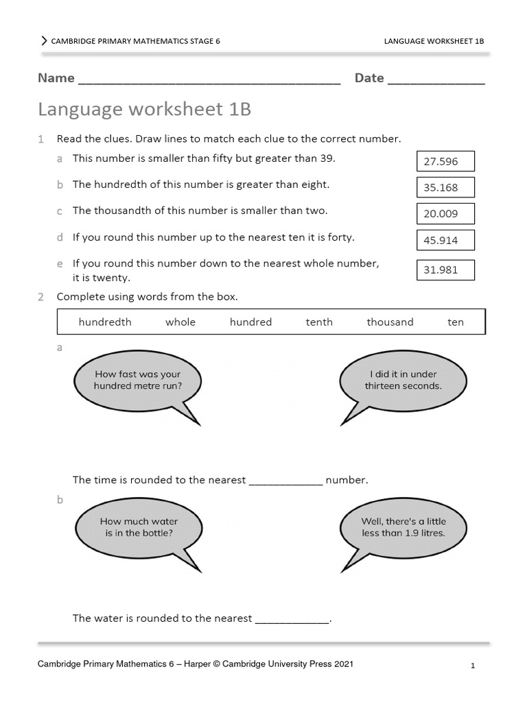 Prim Maths 6 2ed TR Lang Ws 1b | PDF