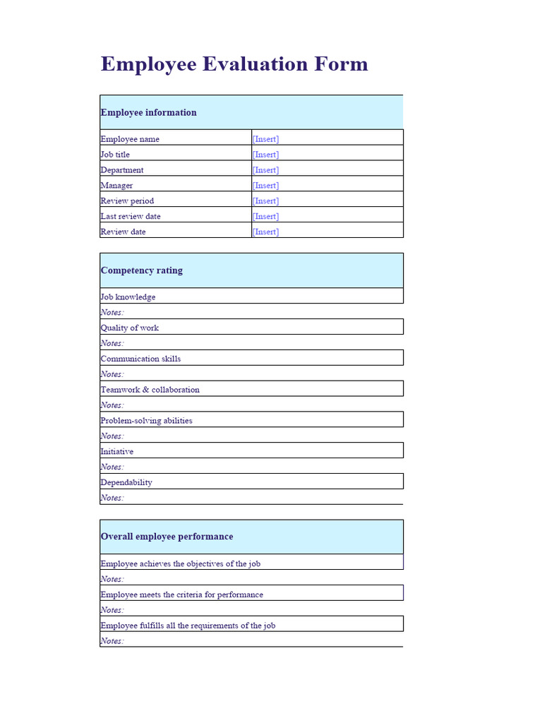 Employee Evaluation Template | PDF