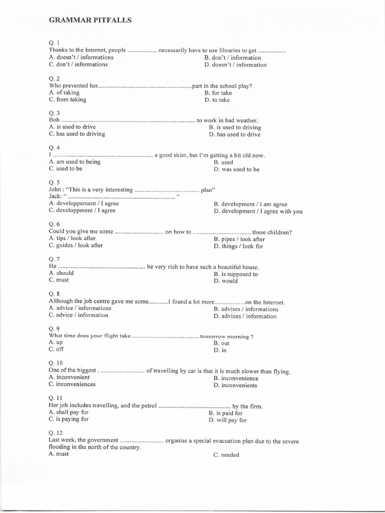QCM 60 GRAMMAR PITFALLS (1) 2 | PDF