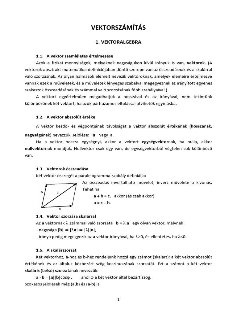 Vektorszámítás 1. Vektoralgebra | PDF