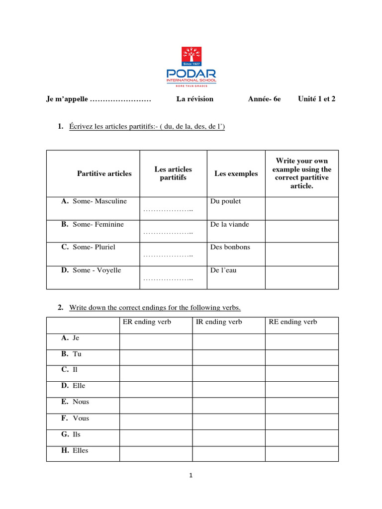 Grade 6 - French Revision Ws - Self Study | PDF | Arts du langage et ...