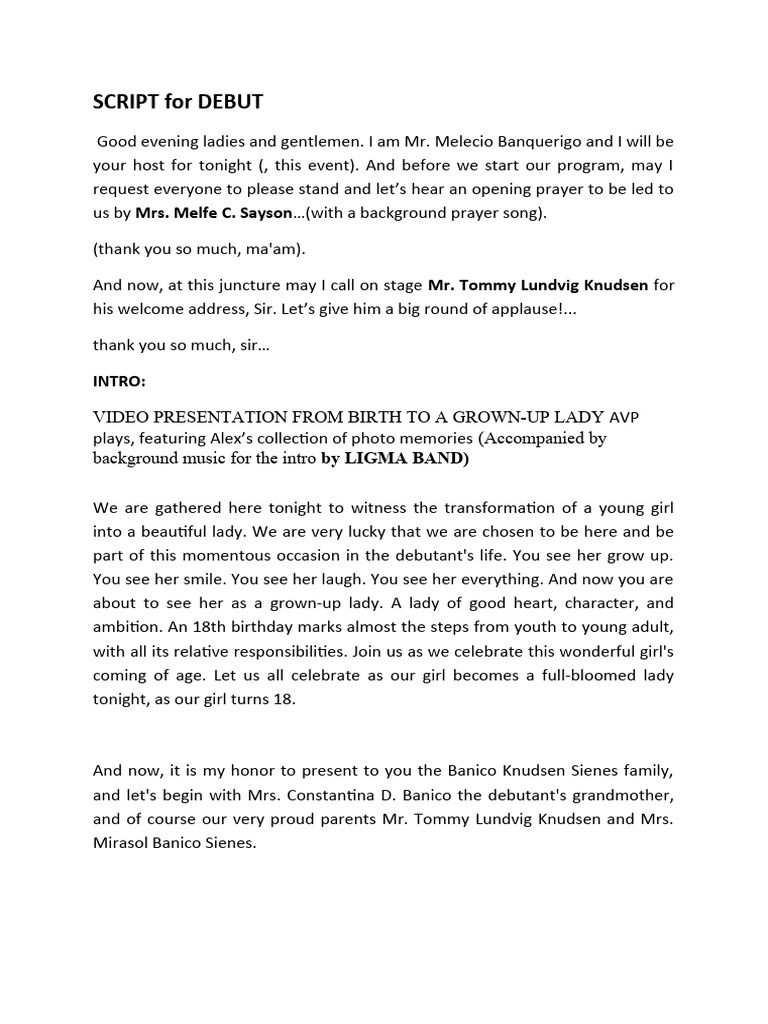SCRIPT For DEBUT Good Afternoon Ladies and Gentlemen | PDF