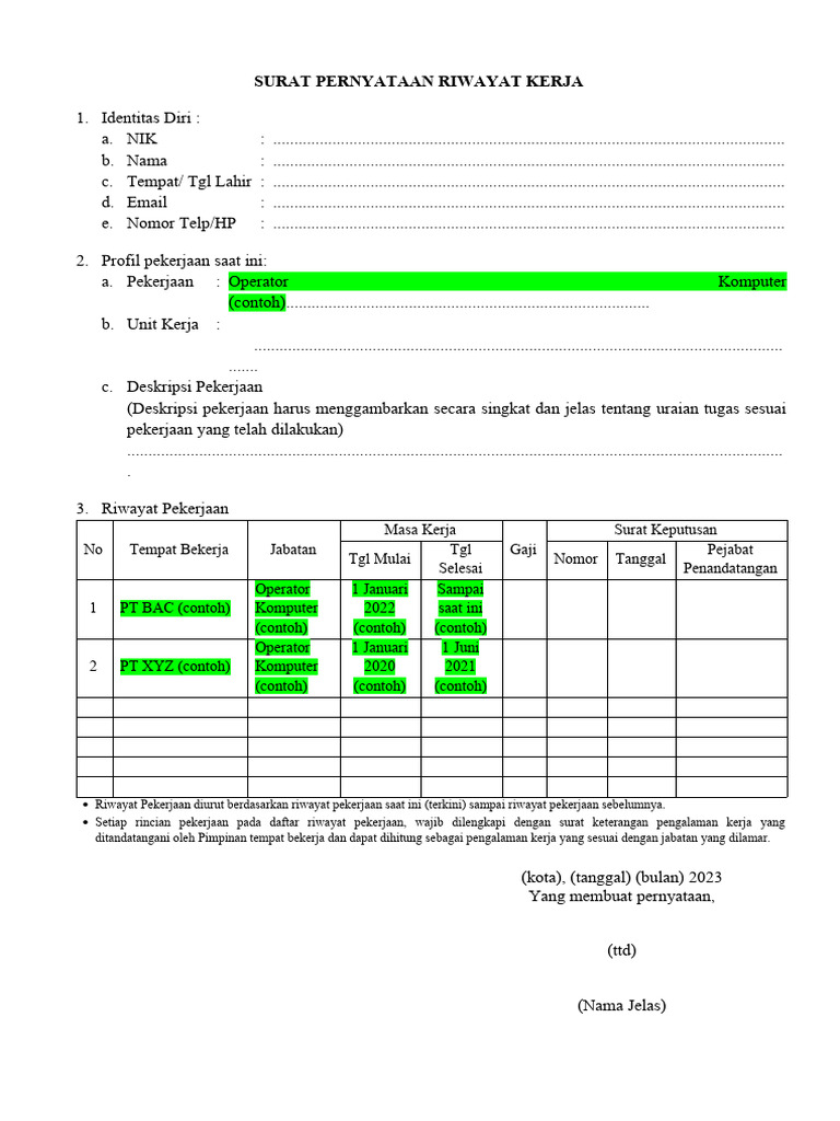 Format Surat Pernyataan Riwayat Kerja Dan Surat Keterangan Pengalaman ... Format Surat Pernyataan Riwayat Kerja Dan Surat Keterangan Pengalaman ...