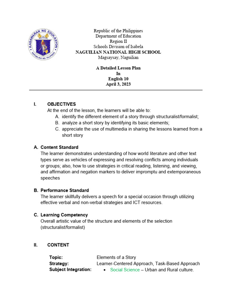 Elements of Story DLP | PDF | Narration | Human Communication