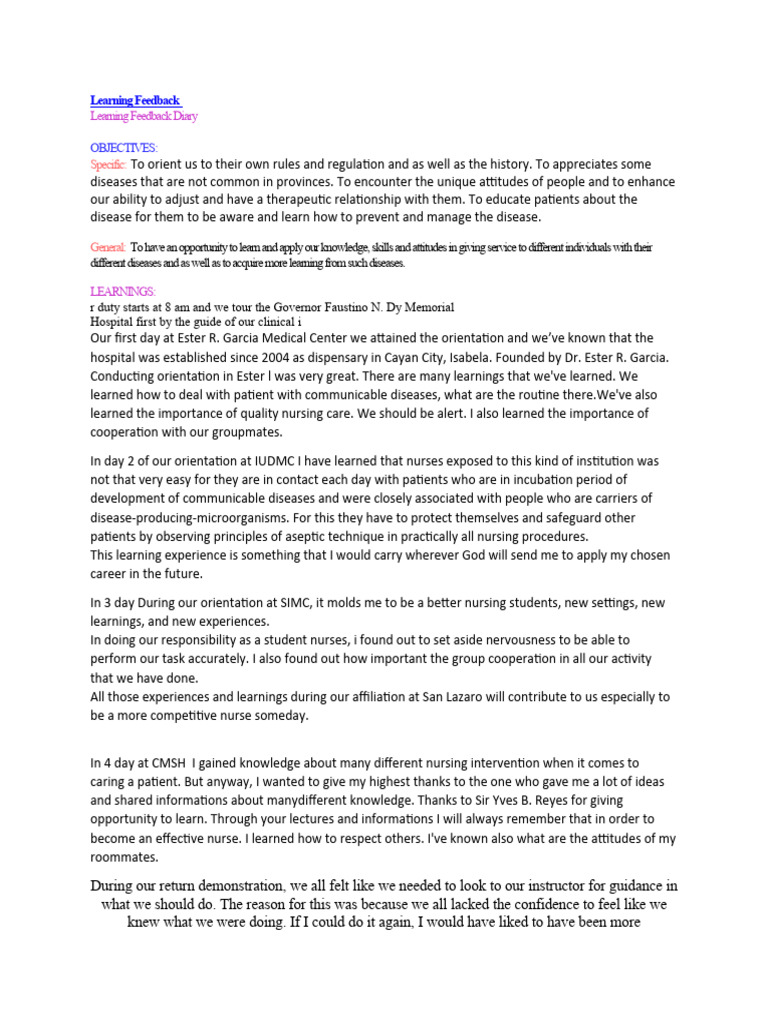 Learning Feedback | PDF | Nursing | Hospital