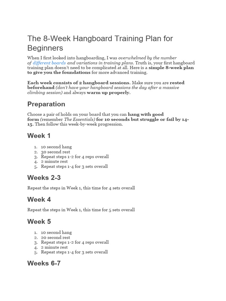 8-Week Beginner Hangboard Plan | PDF | Self-Improvement