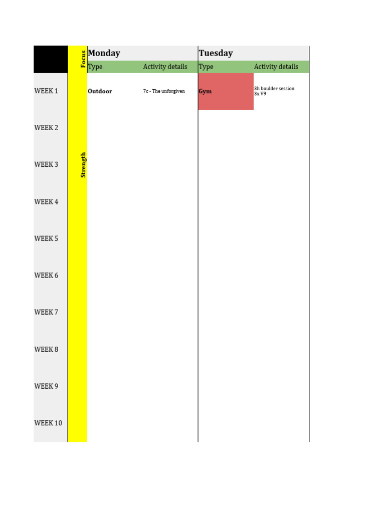 Climbing Training Log - Template | PDF | Physical Fitness | Physical ...