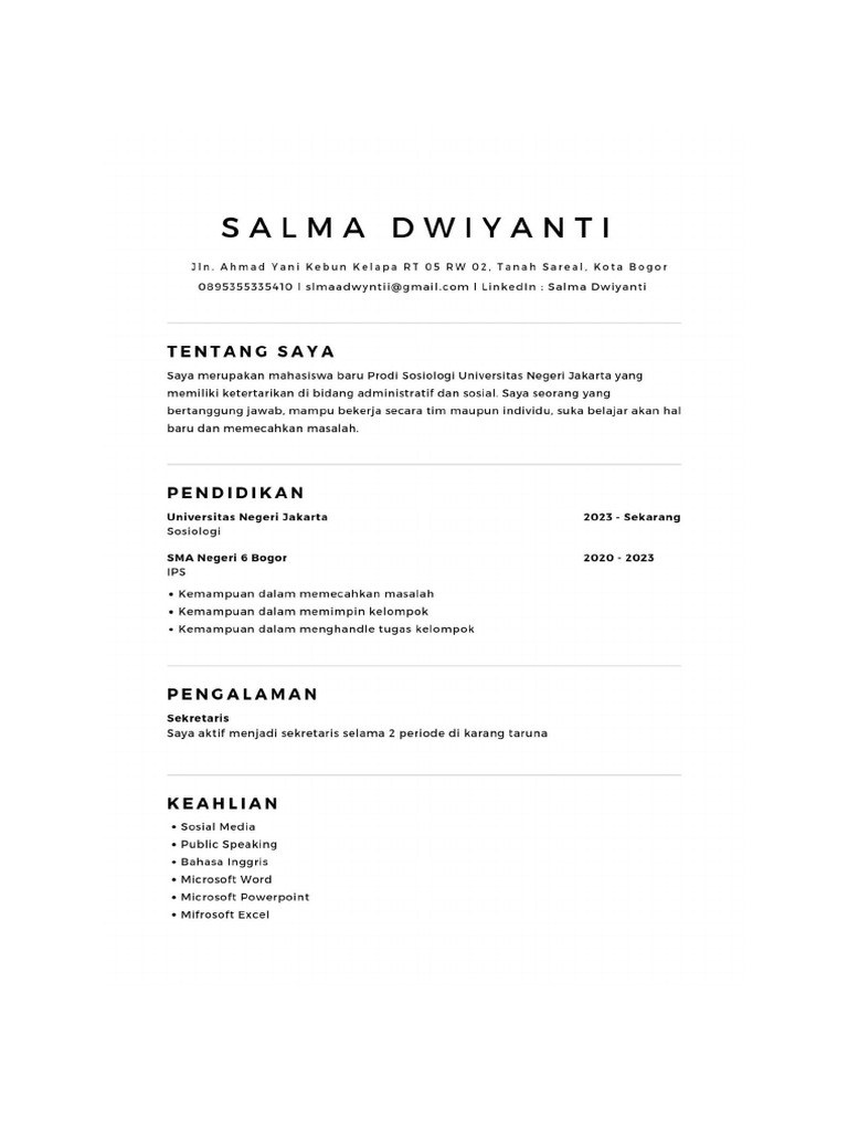 CV Dan SWOT Salma | PDF