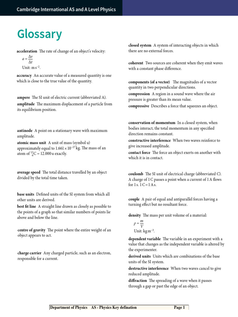 Key Definitions AS Physics | PDF | Force | Waves