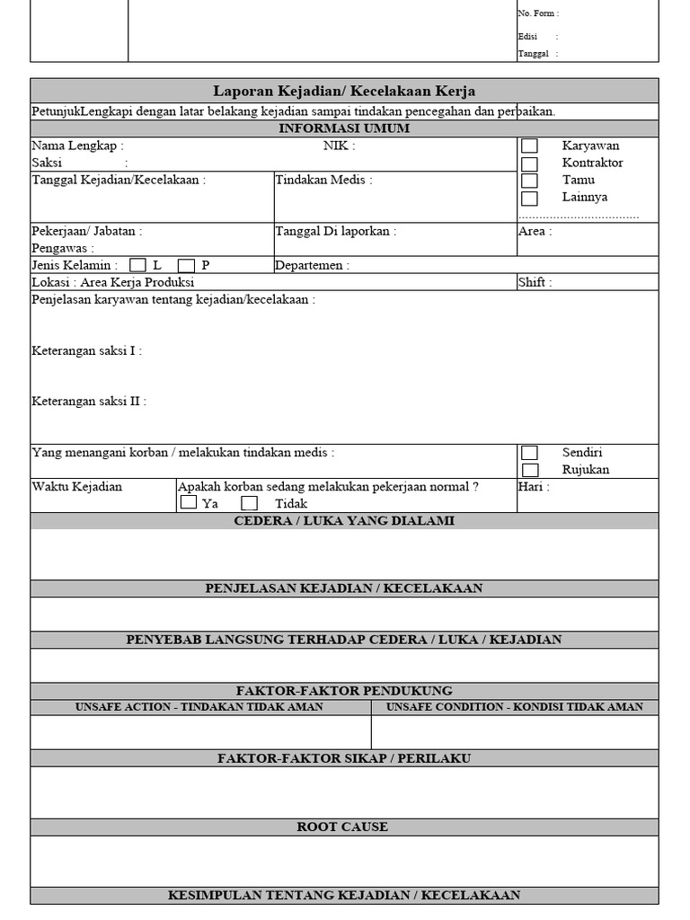 Form Kecelakaan Kerja | PDF