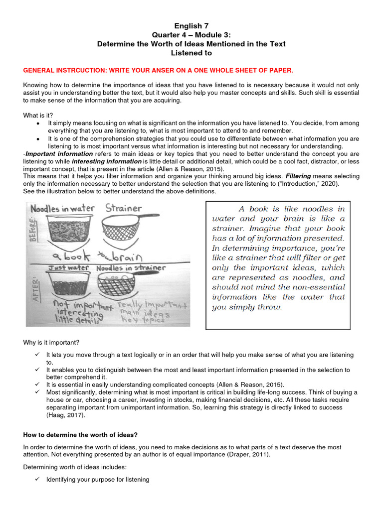 English 7 Quarter 4 Module 3 Activity Sheet | PDF | Information | Concept