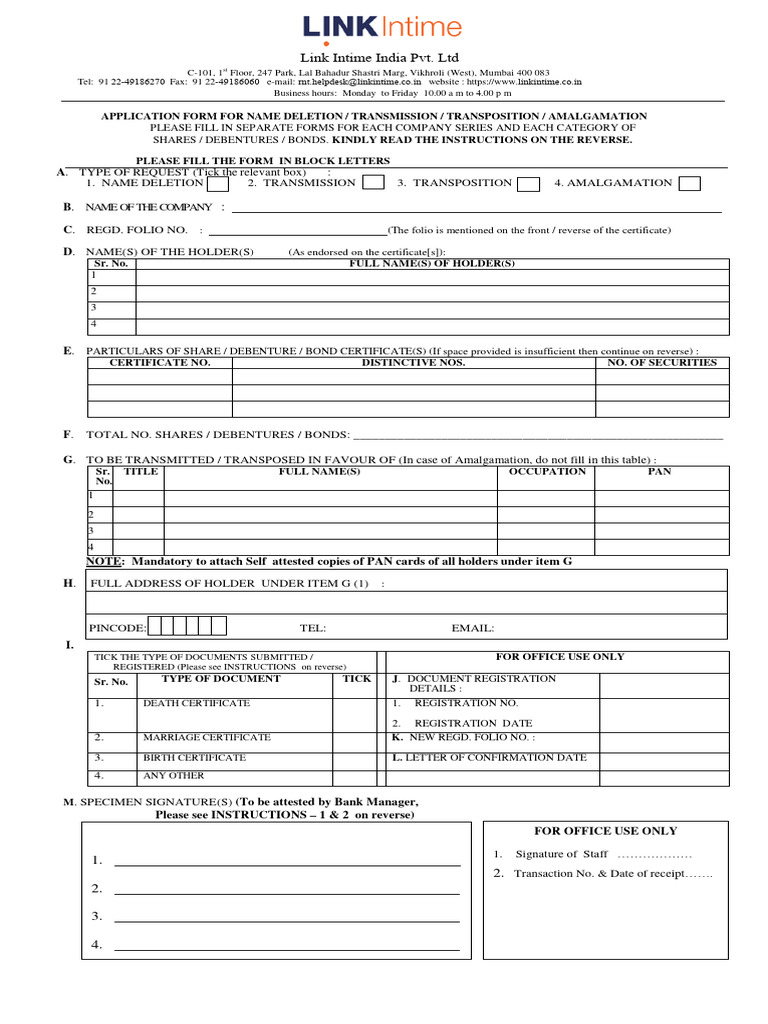 Name Change & Securities Transfer Form | PDF