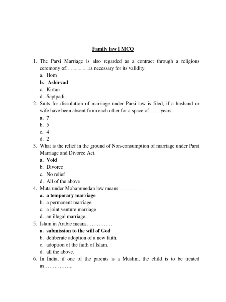 Family Law QUESTION BANK | PDF | Law