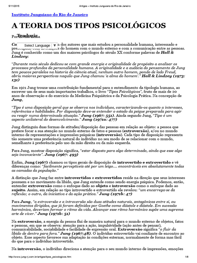 Teoria Dos Tipos Psicológicos Segundo Jung | PDF | Carl Jung ...