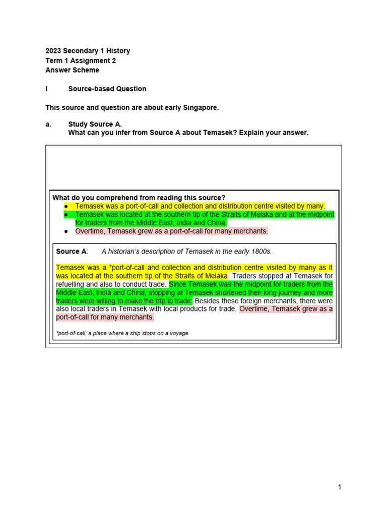 2023 Sec 1 History Term 1 Assignment 2 With Annotations & Answers (1) | PDF