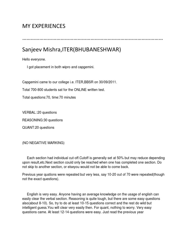 CAPGEMINI PLACEMENT Experiences | PDF | Psychological Concepts | Cognition