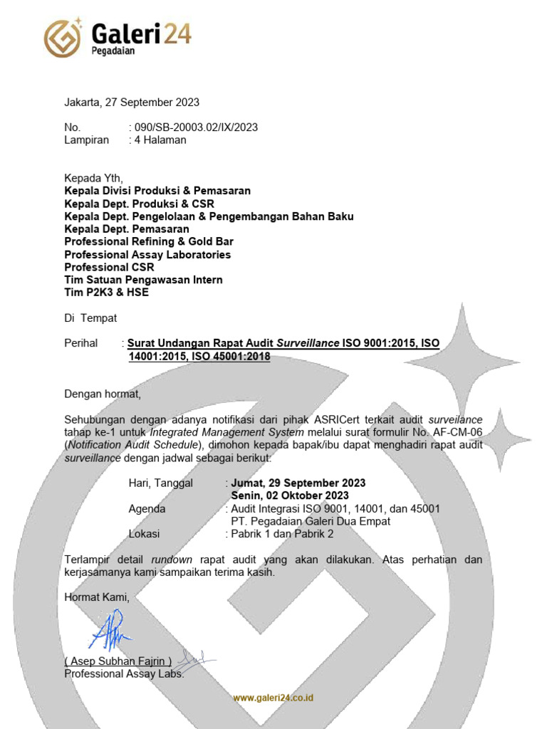 Surat Undangan Audit ASR | PDF