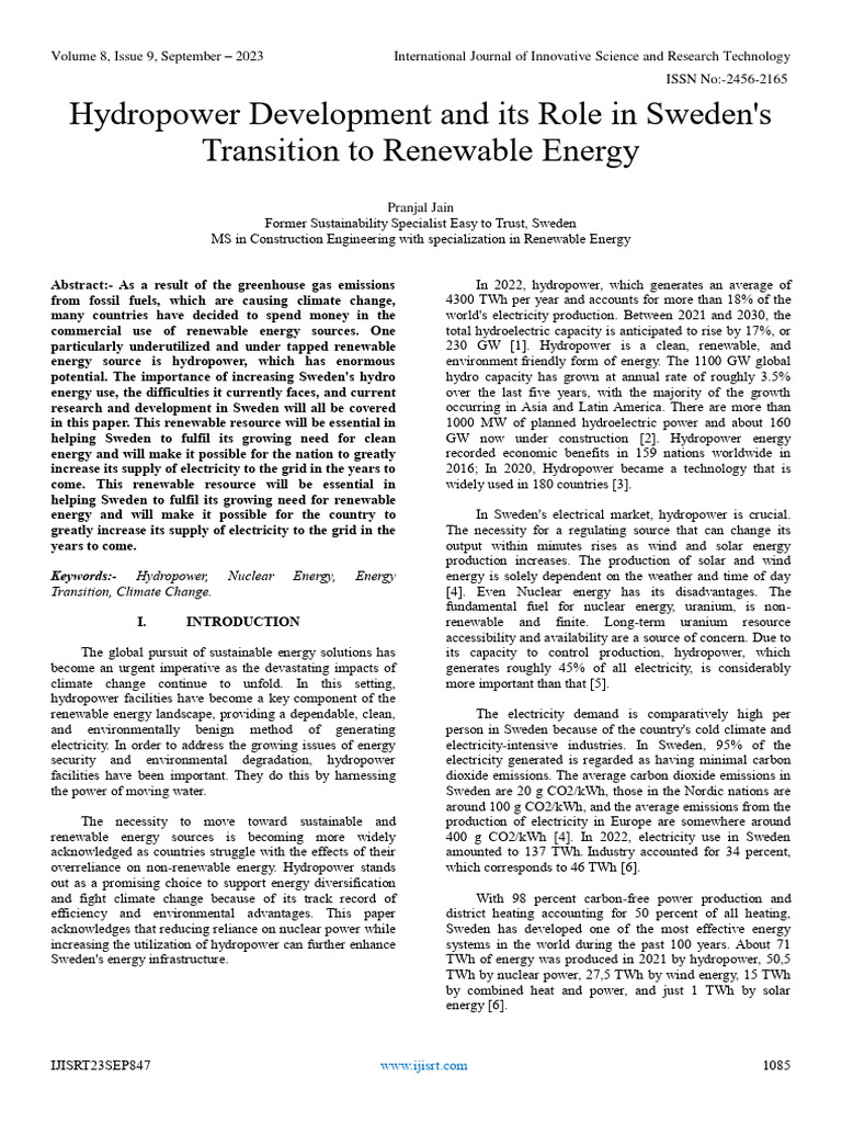 Hydropower Development and Its Role in Sweden's Transition To Renewable Energy | Download Free ...