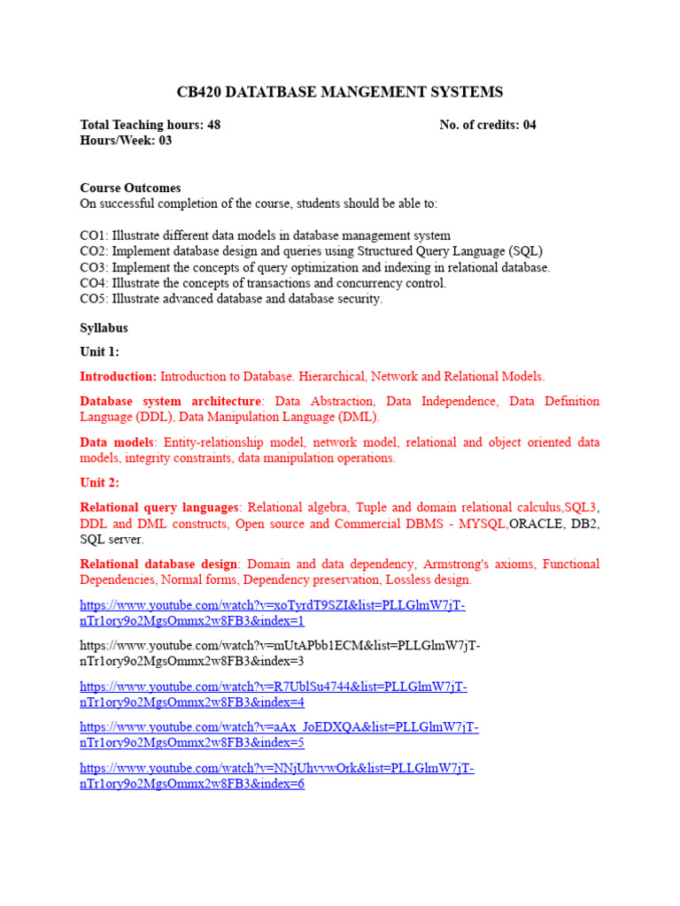 CB420 Datatbase Mangement Systems | PDF | Databases | Relational Database