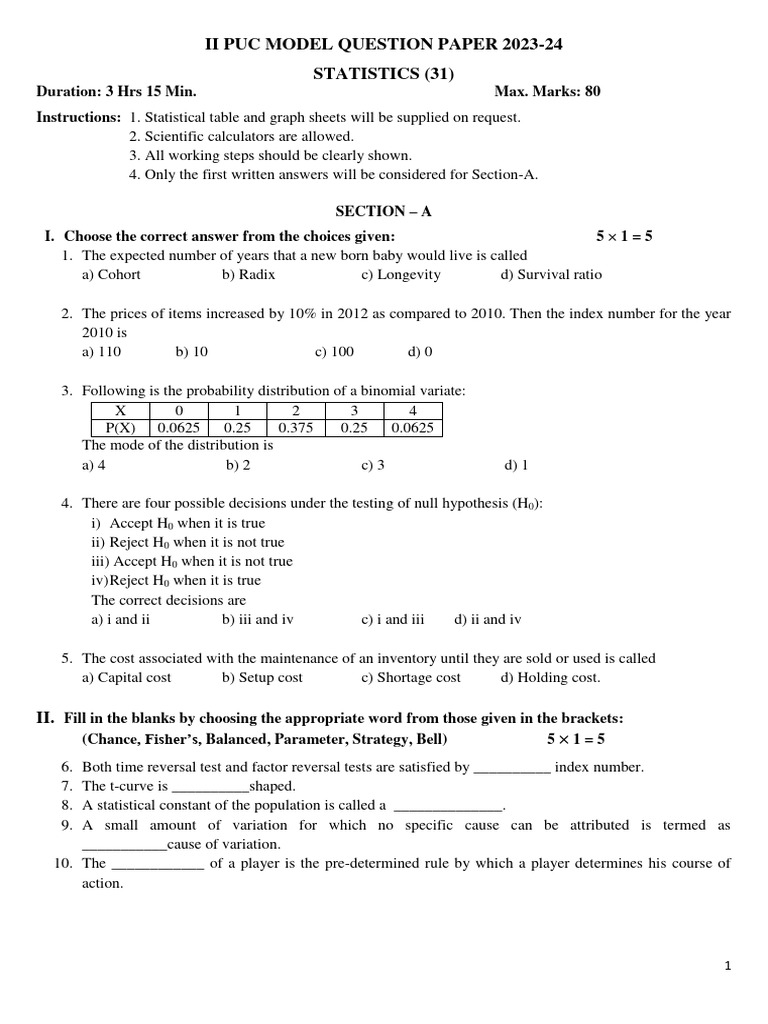 31. Statastics Mqp II Pu 2023-24 | PDF | Cost Of Living | Standard Deviation