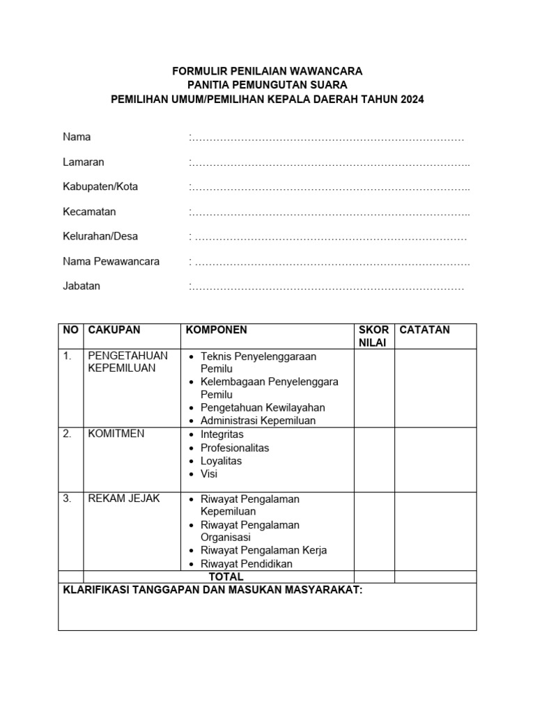 Formulir Penilaian Wawancara | PDF