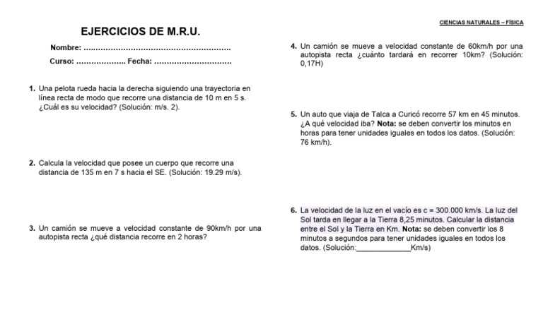 Ejercicios de Mru 2°em | PDF