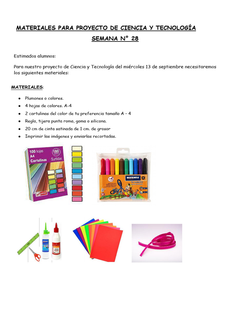 Materiales para Proyecto de Ciencia y Tecnología Sem. 28 | PDF