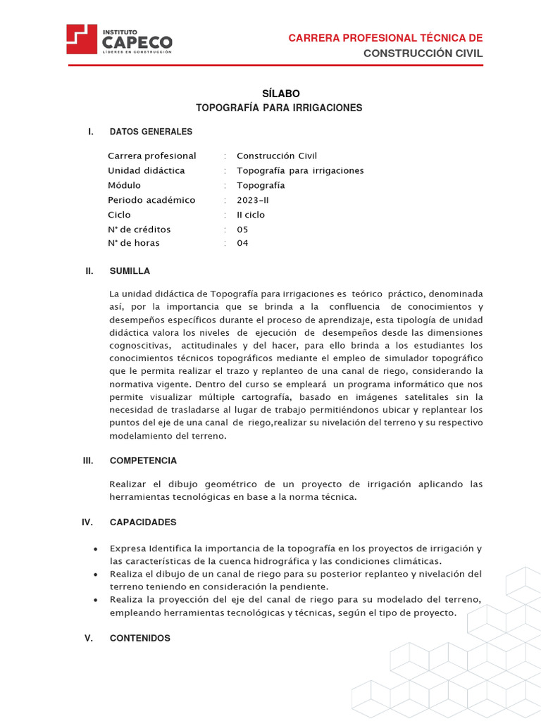 CC207 - Topografía para Irrigaciones | PDF | Evaluación | Topografía