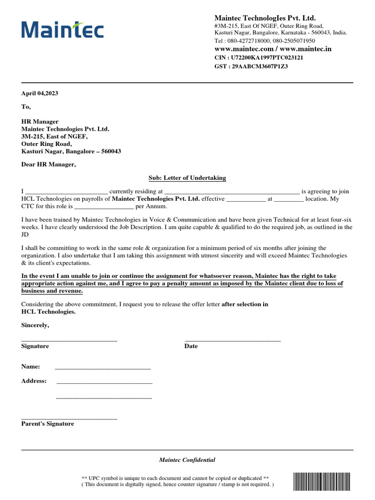 Letter of Undertaking.1680563746 | PDF | Government | Business