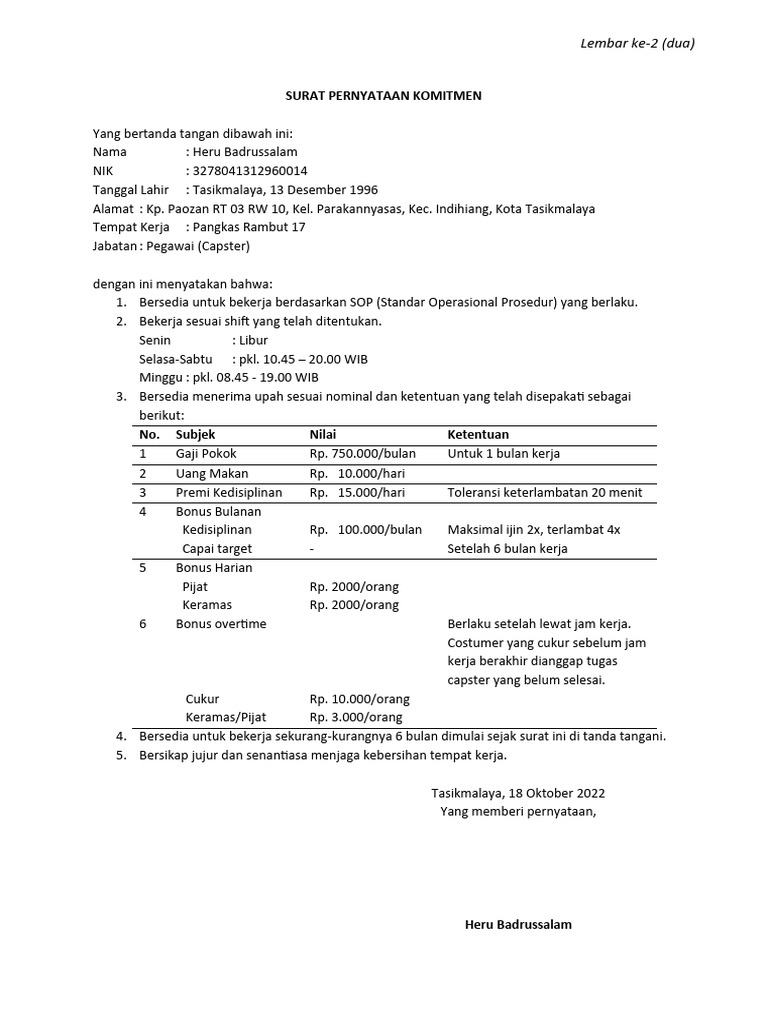 Surat Pernyataan Komitmen | PDF