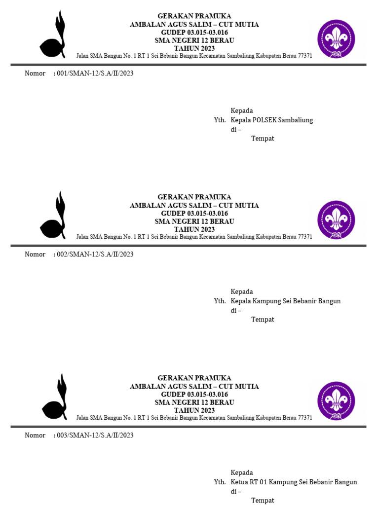 Kop Surat Pramuka Gudep 03.015-03.016 | PDF