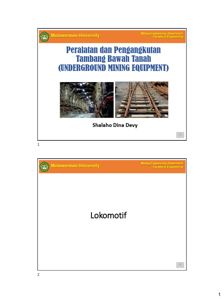 Lecture - 4 - B - Underground Mine Equipment - Transportation - 2023 | PDF