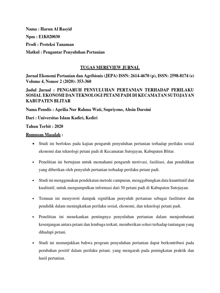 Tugas Mereview Jurnal Harun Al Rasyid E1K020030 | PDF