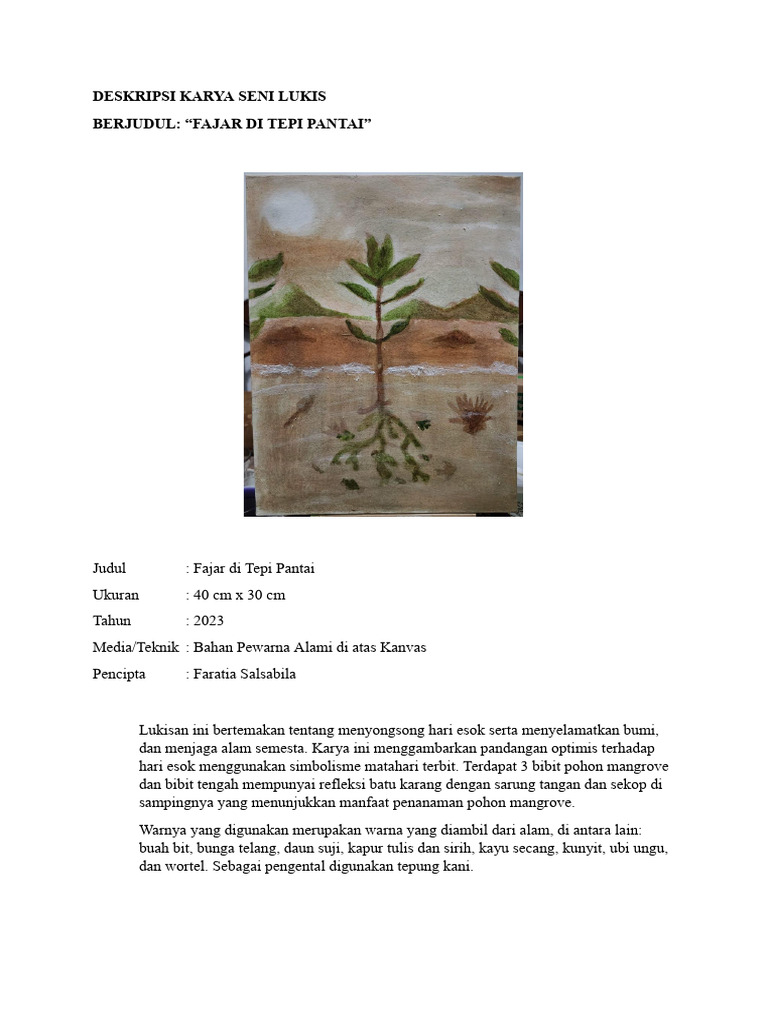 DESKRIPSI KARYA SENI LUKIS BERJUDUL "FAJAR DI TEPI PANTAI".docx-1 | PDF