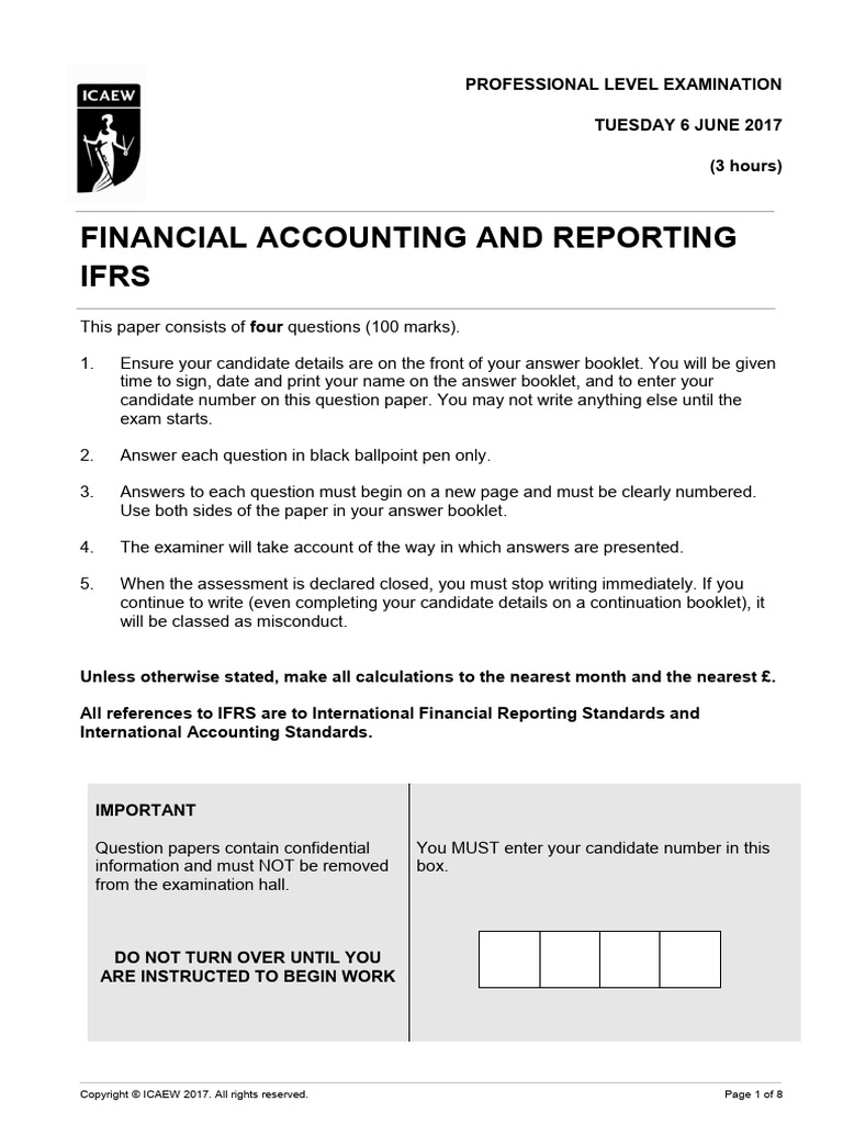 Financial Accounting and Reporting: IFRS - 2017 June QP | PDF | Fair Value | Debits And Credits