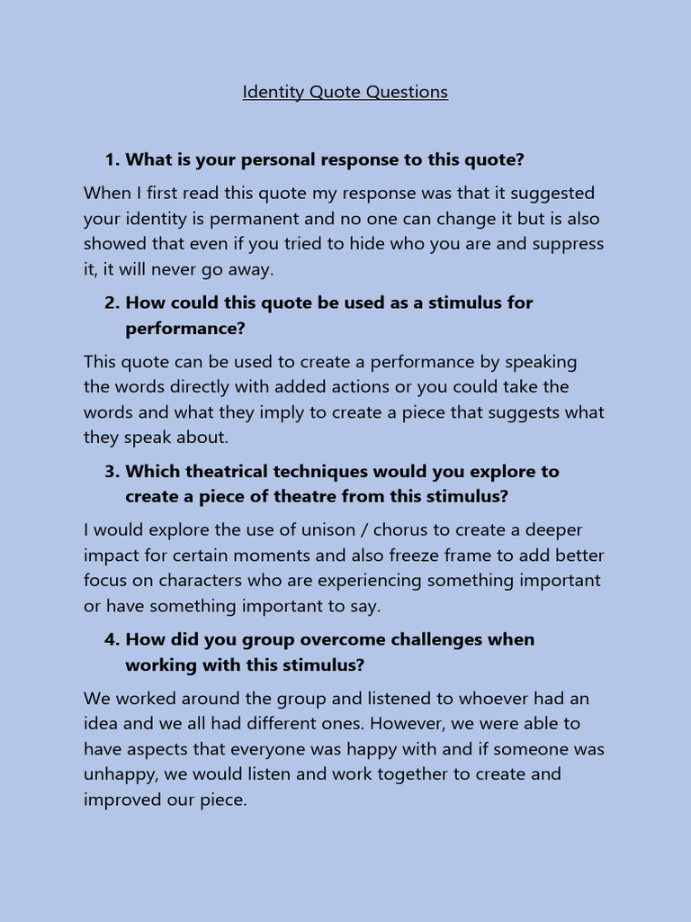 Identity Quote Questions | PDF