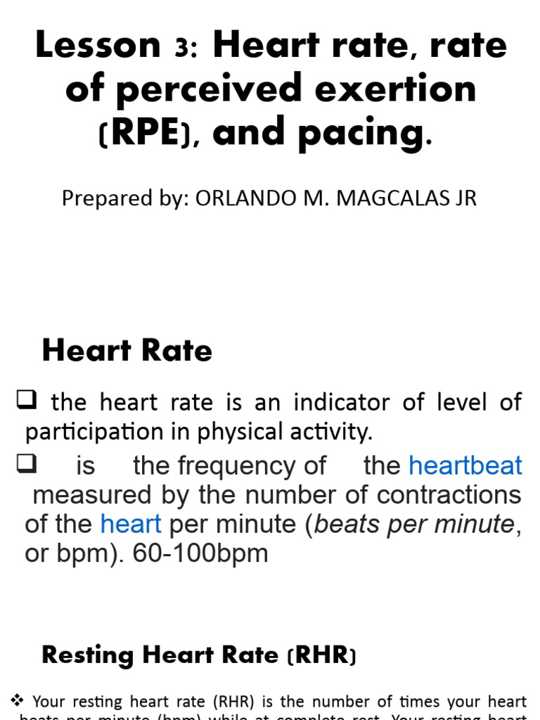Lesson 3 Heart Rate Rate of Perceived Exertion RPE and Pacing | PDF | Heart Rate ...