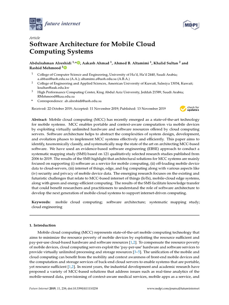 Software Architecture For Mobile Cloud Computing Pdf Cloud Computing Computing