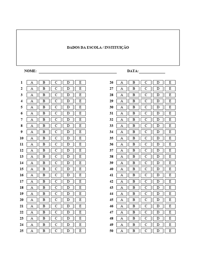 Modelo de Gabarito Com 50 e 100 Questoes | PDF | Microsoft Excel ...