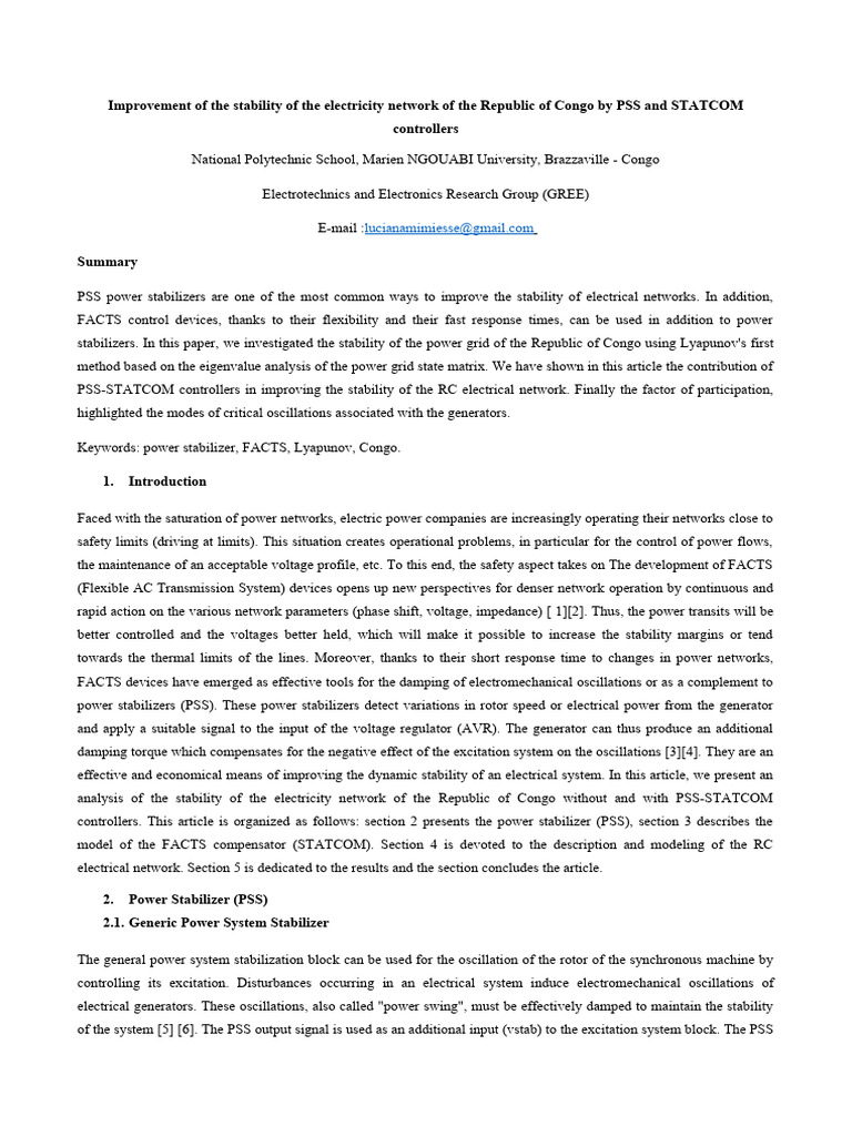 Enhancing Congo's Power Grid Stability | PDF | Electric Generator | Ac ...