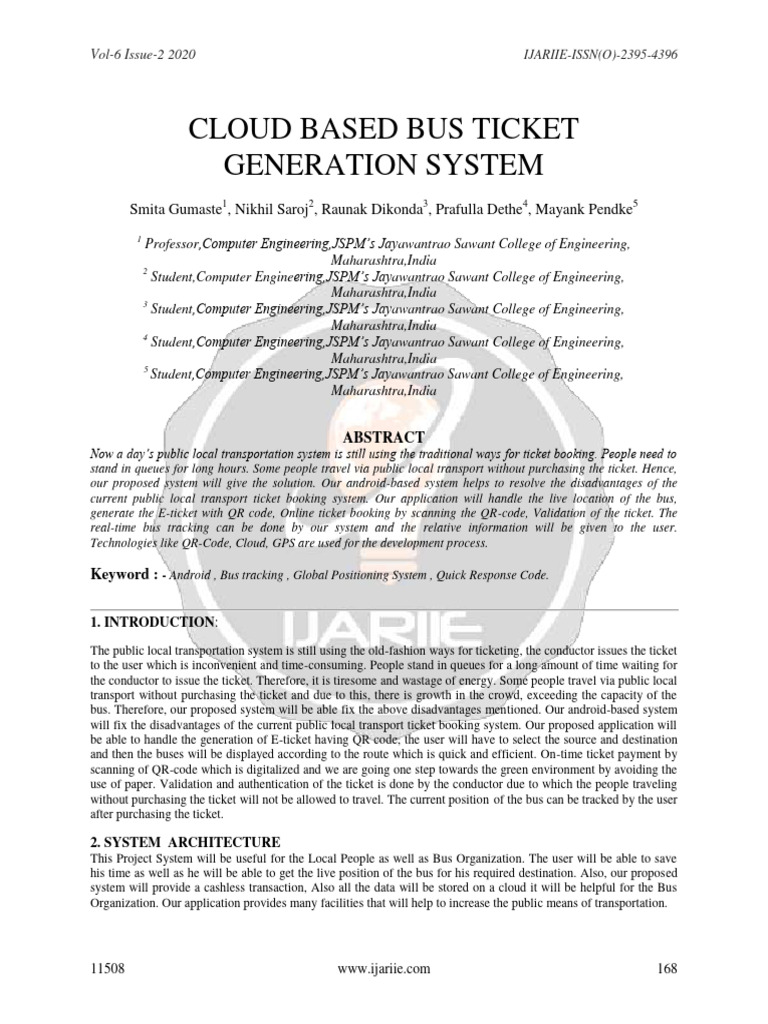 Cloud Based Bus Ticket Generation System Ijariie11508 | PDF | Qr Code | Computing