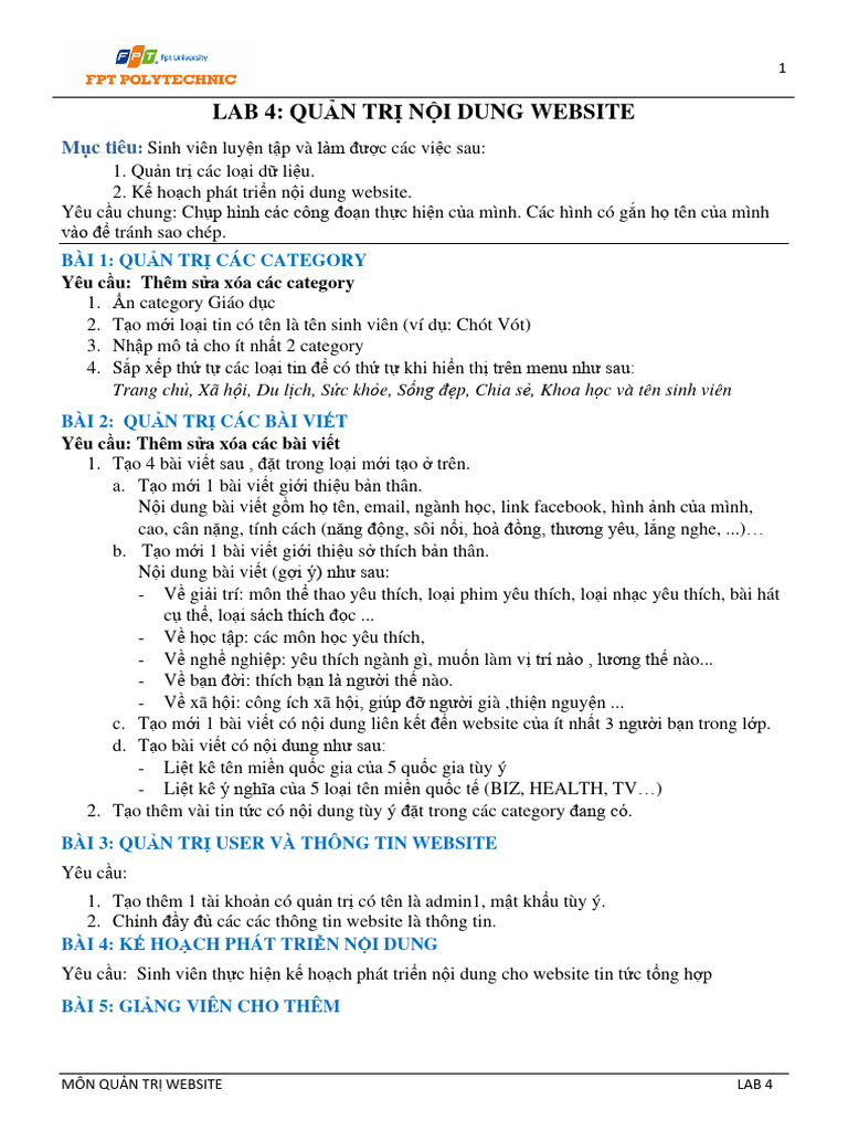 Lab4-Quản trị nội dung website | PDF