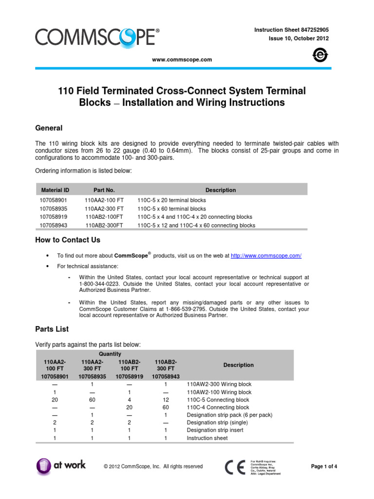 110 Block Termination Instructions For Feeder Pair Cabling. | PDF ...