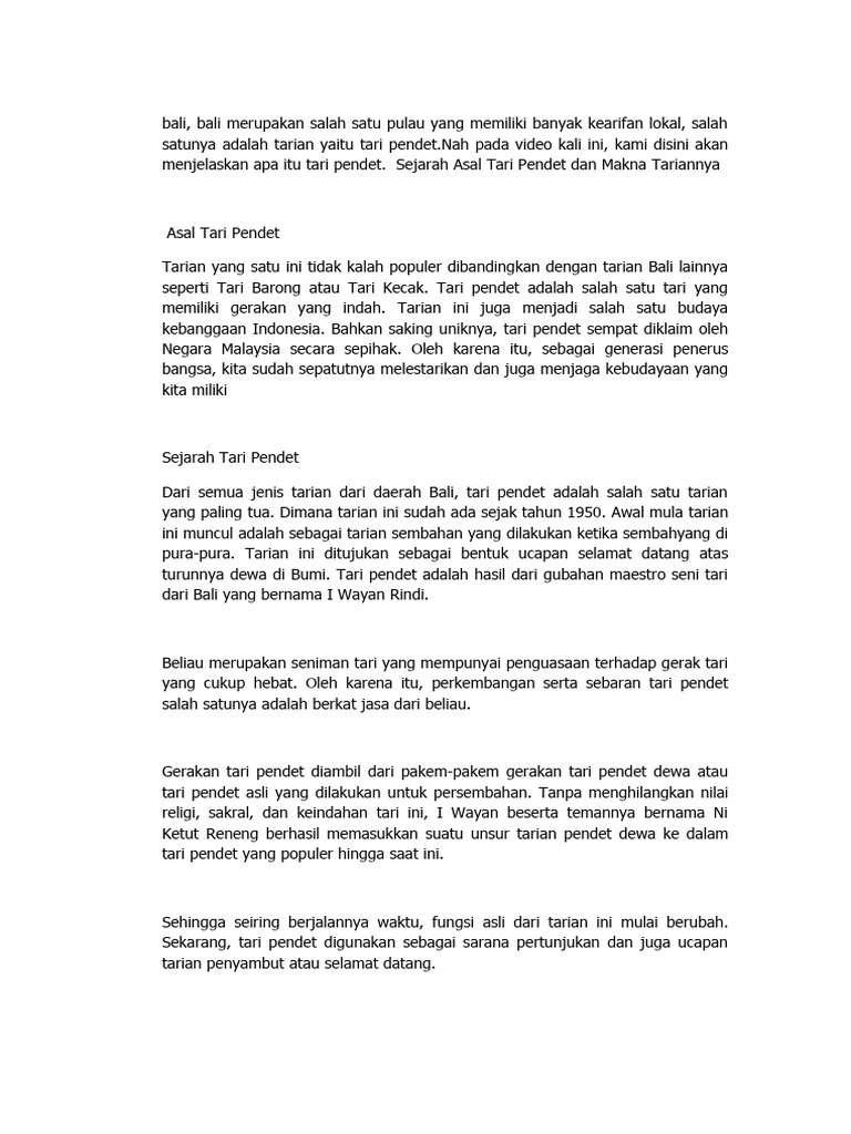 Tari Pendet Dan Bagain Bagiannya Pdf