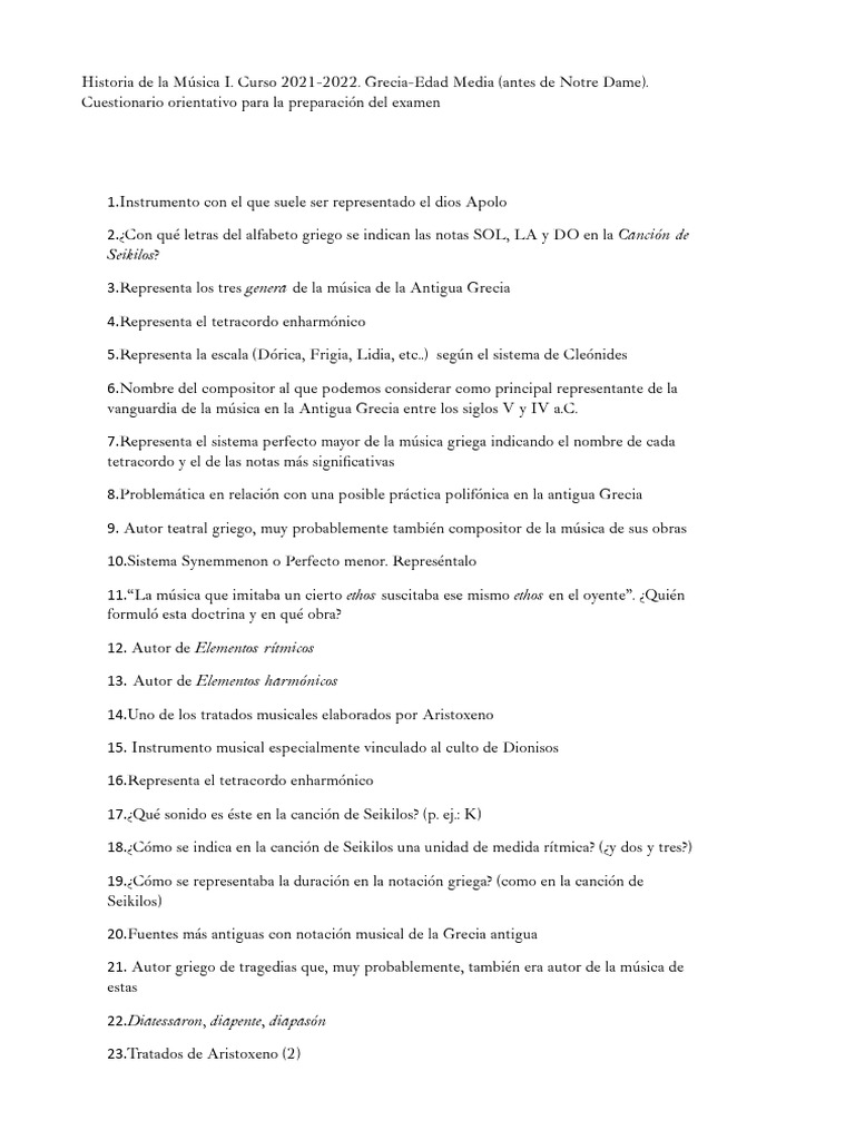 Cuestionario de Música: Grecia a Edad Media | PDF | Canto gregoriano ...