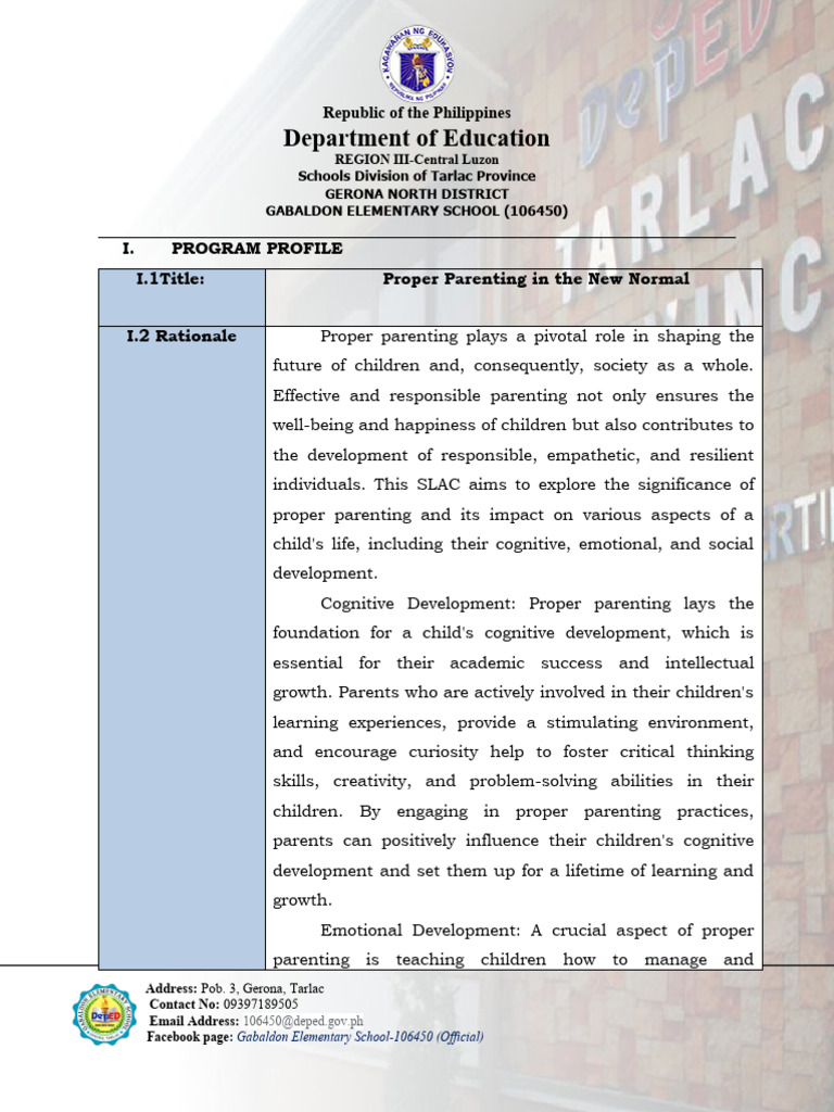 SLAC-PROPOSAL-on-Proper Parenting in The New Normal | PDF | Mental ...