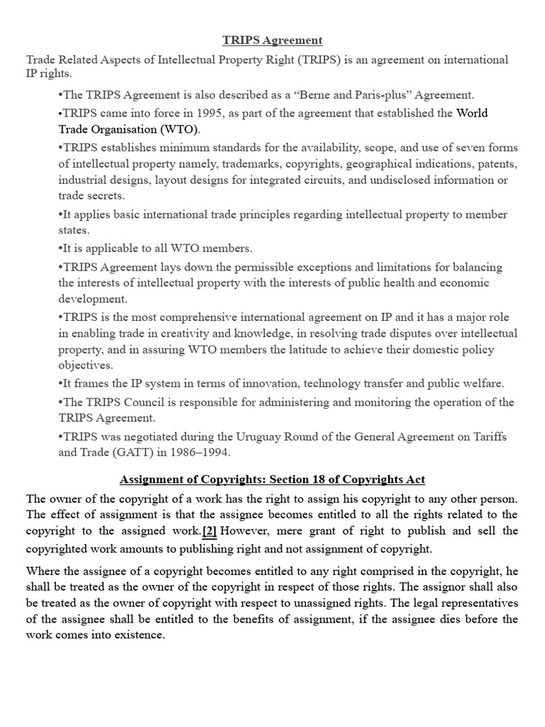 IP Law Short Questions | PDF | Trips Agreement | Intellectual Property