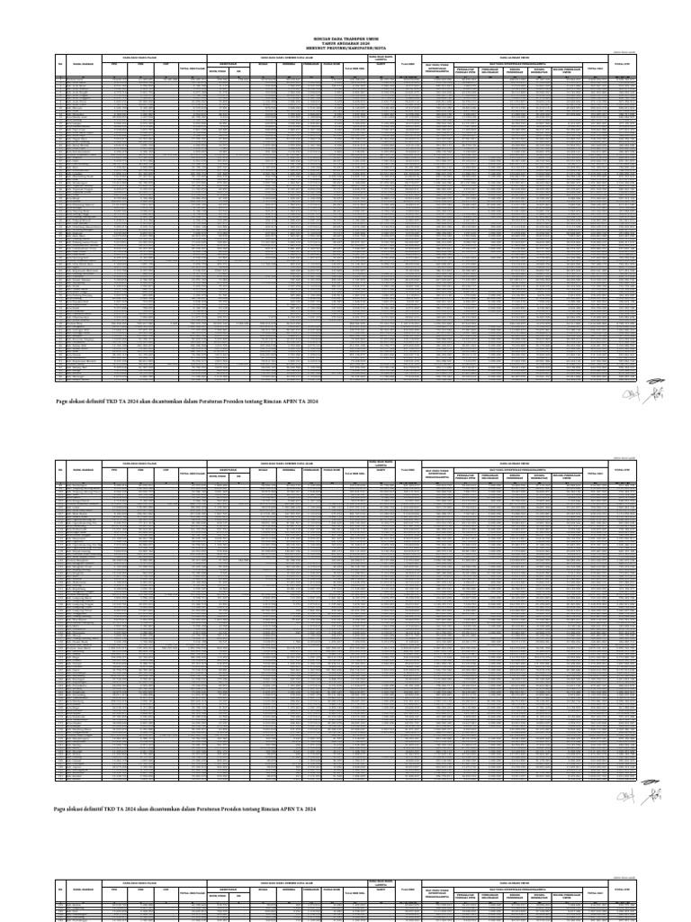 Rincian Alokasi DAU DBH TA 2024 | PDF