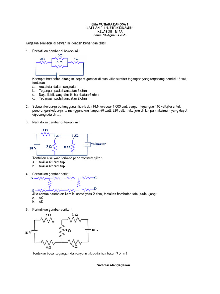 Latihan Fisika Listrik Dinamis | PDF | Sains & Matematika