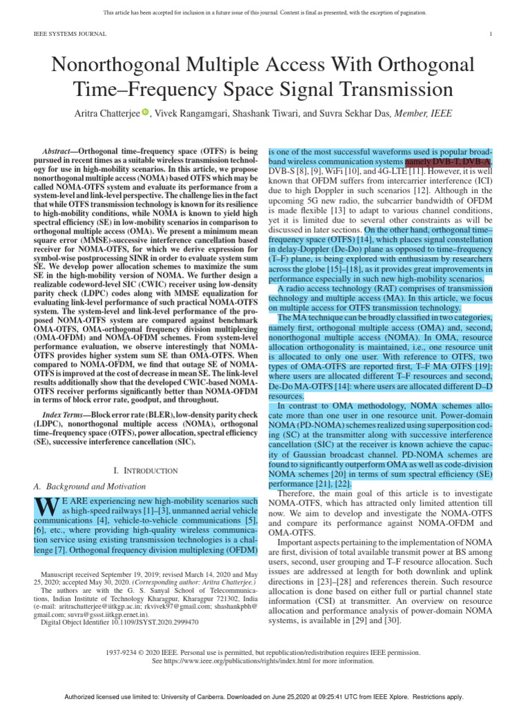 OTFS-NOMA Paper-IEEE VN | PDF | Orthogonal Frequency Division Multiplexing | Channel Access Method